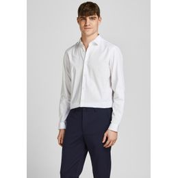 Jack & Jones Langarmhemd JACK & JONES "JPRBLACARDIFF SHIRT L/S NOOS", Herren, Gr. M, N-Gr, wei&szlig;, Web, Obermaterial: 100% Baumwolle, slim fit, 1-Knopf-Manschette, Hemden