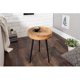 Riess Ambiente Massiver Beistelltisch PURE NATURE 35cm natur Mangoholz rund mit schwarzen Metallbeinen Riess-Ambiente
