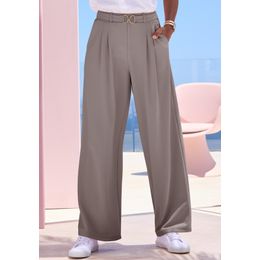 Schlupfhose Lascana "aus b&uuml;gelfreier Ware mit weitem Bein", Damen, Gr. 34, N-Gr, taupe, Cr&ecirc;pe, Obermaterial: 95% Polyester, 5% Elasthan, unifarben, figurumspielend lang, Hosen Schlupfhose, Sommerhose, sommerlich elegant, Business chic