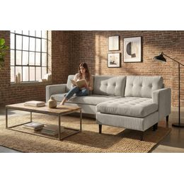 Riess Ambiente Modernes Ecksofa STOCKHOLM 220cm hellgrau Cordstoff Federkern 3-Sitzer-Sofa Riess-Ambiente Wohnzimmer