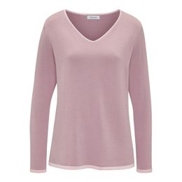 V-Ausschnitt-Pullover Vivance, Damen, Gr. 32/34, mauve, ros&eacute;, Feinstrick, Obermaterial: 55% Baumwolle, 45% Viskose, unifarben mit Farbeinsatz, gerade h&uuml;ftlang, V-Ausschnitt, kontrastfarben, Pullover, mit Kontrastkanten, Basic-Pullover aus weichem Feinstrick, casual