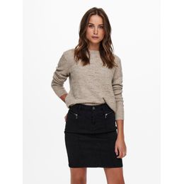 Rundhalspullover Only "ONLLOLLI L/S PULLOVER KNT NOOS", Damen, Gr. XL, grau (taupe gray detail:with melange), Strick, Obermaterial: 82% Polyester, 15% Polyamid, 3% Elasthan, meliert, regular fit normal, Rundhals, Rippb&uuml;ndchen, Pullover Rundhalspullover, Materialmix