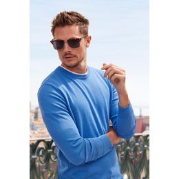 H.I.S. Strickpullover H.I.S, Herren, Gr. L (52/54), blau, Feinstrick, Obermaterial: 60% Baumwolle, 40% Polyester, unifarben, regular fit normal, Rundhals, Strickb&uuml;ndchen, Pullover Strickpullover, Regular Fit, Langarm, Pullover aus Feinstrick, Baumwollmischung
