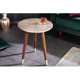 Riess Ambiente Design Beistelltisch ALCAZAR 50cm antik silber Metall Mangoholz Handarbeit rund Riess-Ambiente Orientalisch Vintage