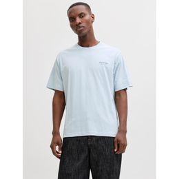 Jack & Jones Rundhalsshirt JACK & JONES "JJEARCHIVE GRAPHIC TEE SS O-NECK NOOS", Jungen, Gr. S, celestial blau, Jersey, Obermaterial: 100% Baumwolle, bedruckt, relaxed fit normal, Rundhals, Shirts Rundhalsshirt, Baumwolle, relaxed fit