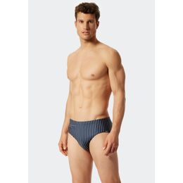 Badeslip Schiesser "Nautical Casual", Herren, Gr. 5, N-Gr, blau (801, admiral), Gewirkt, Baumwolle, Elasthan, unifarben mit Farbeinsatz, Badehosen, mit wei&szlig;en Streifen
