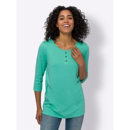 Longshirt Classic Basics "Longshirt", Damen, Gr. 44, gr&uuml;n (blaugr&uuml;n, meliert), 65% Polyester, 35% Baumwolle, meliert, Rundhals, Shirts Longshirt