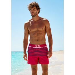 Badeshorts John Devin, Herren, Gr. L, N-Gr, rot (rot, marine), Polyester, gestreift, Badehosen Badeshorts, mit platziertem Streifendesign
