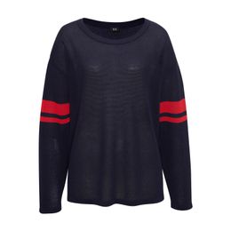 H.I.S. Sweater H.I.S, Damen, Gr. L, blau (navy), Strick, Obermaterial: 100% Baumwolle, unifarben mit Farbeinsatz, figurumspielend h&uuml;ftlang, tiefer Rundhals, Rippstrickb&uuml;ndchen, Sweatshirts Sweater, aus Baumwoll-Strick