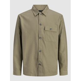 Jack & Jones Langarmhemd JACK & JONES "JPRBLATYLER HERRINGBONE L/S OVERSHIRT", Herren, Gr. L, N-Gr, smokey olive fit:relaxed fit, Web, Obermaterial: 43% Lyocell, 38% Baumwolle, 19% Leinen, unifarben, relaxed fit normal, Manschette, Hemden, mit Brust Tasche