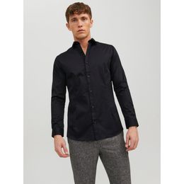 Jack & Jones Langarmhemd JACK & JONES "JJPRPARMA SHIRT L/S NOOS", Herren, Gr. S, N-Gr, schwarz, Web, Obermaterial: 98% Baumwolle, 2% Elasthan, sehr schmal taillenbedeckt, ohne Ausschnitt, &Auml;rmel mit &Auml;rmelschlitz 2-Knopf-Manschette, Hemden, mit Hemdkragen