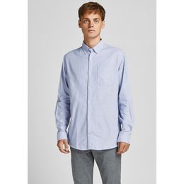 Jack & Jones Langarmhemd JACK & JONES "JJEOXFORD SHIRT LS NOOS", Herren, Gr. XL, N-Gr, blau (hellblau), Web, Obermaterial: 100% Baumwolle, slim fit, &Auml;rmel mit &Auml;rmelschlitz 2-Knopf-Manschette, Hemden