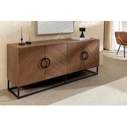 Riess Ambiente Industrial Sideboard GRANDEZZA 180cm natur Walnuss schwarz Metall viel Stauraum Riess-Ambiente