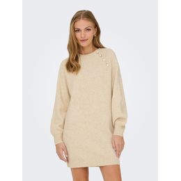 Strickkleid Only "ONLEMMA LIFE LS BUTTON ONEC DRESS CC KNT", Damen, Gr. L, N-Gr, beige (pumice stone detail:melange, gold button), Strick, Obermaterial: 50% Polyacryl, 50% Polyester, meliert, regular fit kurz, Rundhals, Rippb&uuml;ndchen, Kleider Strickkleid, mit Zierkn&ouml;pfen
