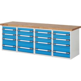 eurokraft pro Werkbank, Baukastensystem Serie 7000, 16 Schubladen, BxT 2500 x 700 mm