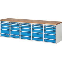 eurokraft pro Werkbank, Baukastensystem Serie 7000, 25 Schubladen, BxT 3000 x 700 mm
