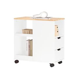 sobuy Druckertisch, Wei&szlig;, Natur, Holzwerkstoff, Holz, 30x60x60 cm, Arbeitszimmer, Container