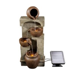 Teamson Home Solar-Gartenbrunnen, Braun, Kunststoff, Stein Optik, 26.2x72.4x31 cm, Gartenzubeh&ouml;r, Gartendeko