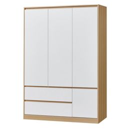 [en.casa] Kleiderschrank, Eiche, Wei&szlig;, Holzwerkstoff, 120x176x52 cm, Schlafzimmer, Kleiderschr&auml;nke