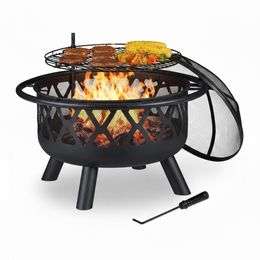 Relaxdays Feuerschale, Schwarz, Metall, 75x68.5x75 cm, Freizeit, Campingzubeh&ouml;r, Feuerschalen