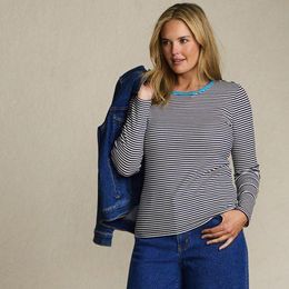 LANDS' END Langarmshirt aus mikrofeinem Baumwollripp, Damen,  Blau, Baumwolle/Elasthan, by Lands' End