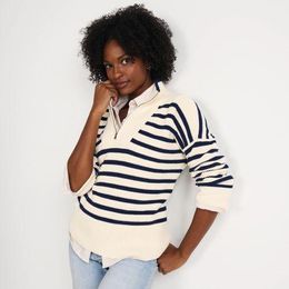 LANDS' END Pullover DRIFTER mit Rei&szlig;verschluss, Damen,  Wei&szlig;, Baumwolle, by Lands' End