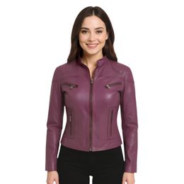 Lilafarbene, l&auml;ssige Slim-Fit-Bikerjacke aus Leder f&uuml;r Damen &ndash; Tulsa