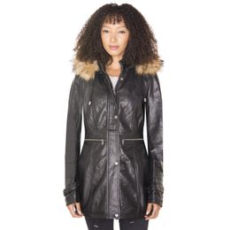 Damen-Parkajacke aus Leder mit Kapuze &ndash; Putian