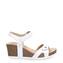 Panama Jack Damen-Sandalen &bdquo;Julia B1&ldquo; aus wei&szlig;em Leder mit Keilabsatz