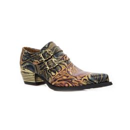 New Rock gepr&auml;gte Vintage-Schuhe aus schwarzem Leder mit Schnallen &ndash; M-7960-S14
