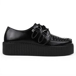 T.U.K. TUK Viva High Creeper Schwarze Leder-Plateau-Schn&uuml;rschuhe im Gothic-Stil - AV6802