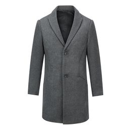 Allthemen Herren Lang Slim Fit Winter Warm Business Wollmantel Grau
