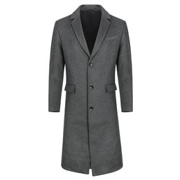 Allthemen Herren Winter Wollmantel Knielang Slim Fit Umlegekragen Business M?ntel Grau