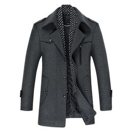 Allthemen Herren Winter Verdickter Einfarbiger Revers L&auml;ssiger Wollmantel mit Gestreiftem Kragen Grau