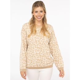 Strickpullover Zwillingsherz "Gestrickter-Leo", Damen, Gr. L/XL, creme, Strick, Obermaterial: 100% Baumwolle, gemustert, mehrfarbig, comfort fit h&uuml;ftlang, Rundhals, Rippb&uuml;ndchen, Pullover Strickpullover, Animal-Muster, Rundhalsausschnitt, Langarm, Feinstrick