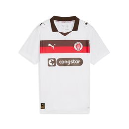 Poloshirt Puma "FCSP AWAY JERSEY JR", Kinder, Gr. 128, wei&szlig; (Puma wei&szlig;, espresso braun), Web, Obermaterial: 100% Polyester, gestreift, regular fit normal, Shirts, Regular Fit, mit DryCELL Technologie, atmungsaktiv, Kurzarm