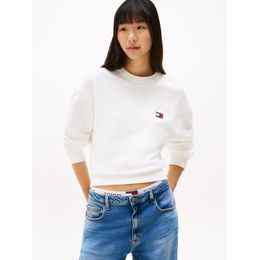 Sweatshirt Tommy Jeans "TJW BXY BADGE CREW", Damen, Gr. L (40), beige (ecru), Sweatware, Obermaterial: 100% Baumwolle, unifarben, relaxed fit h&uuml;ftlang, Rundhals, Rippb&uuml;ndchen, Sweatshirts Sweatshirt, mit Logo-Badge