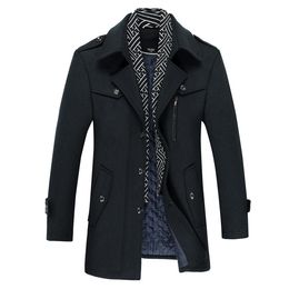 Allthemen Herren Winter Verdickter Einfarbiger Revers L&auml;ssiger Wollmantel mit Gestreiftem Kragen Kamel Blau