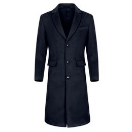 Allthemen Herren Winter Wollmantel Knielang Slim Fit Umlegekragen Business M?ntel Blau