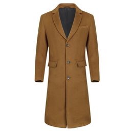Allthemen Herren Wintermantel aus Wolle mit Stehkragen und schmaler Passform, knielang, Khaki