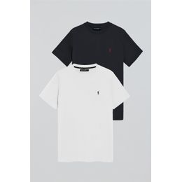 Pack mit zwei T-Shirts marineblau und wei&szlig; mit Rundhalsausschnitt und Rigby Go Logo-Stickerei