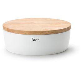 Brotkasten CONTINENTA, wei&szlig;, B:23cm H:13,5cm L:36cm, Keramik, Lebensmittelaufbewahrungsbeh&auml;lter, Brotkasten, Brottopf, mit Holzdeckel, auch als Brotschneidbrett nutzbar