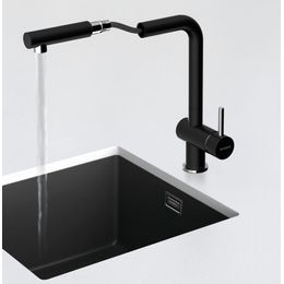 K&uuml;chenarmatur Schock "Epos", schwarz (puro), B:21,5cm H:31cm &Oslash;:5cm, Messing, Armaturen, ausziehbar, R&uuml;ckflussverhinderer,Wasserspar-Perlator, Schwenkber. 180