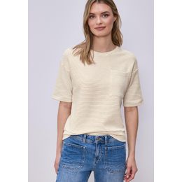 Kurzarmshirt Street One, Damen, Gr. 38, safari beige, Jersey, Obermaterial: 77% Baumwolle, 20% Polyester, 3% Elasthan, gemustert, regular fit normal, Rundhals, Shirts, mit Struktur Muster