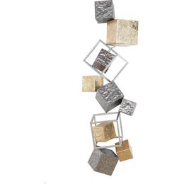 Wanddekoobjekt CASABLANCA BY GILDE "Wandrelief Cubes", grau (anthrazitfarben, goldfarben), B:16cm H:28,5cm T:9cm, Metall, Wanddekoobjekte