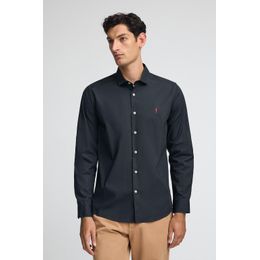 Hemd marineblau aus Popeline im Slim Fit mit Rigby Go-Logo