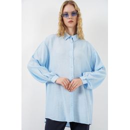&Uuml;bergro&szlig;e strukturierte Lange Bluse mit Hemdkragen