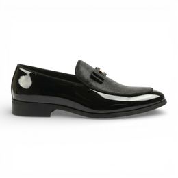 Herren-Loafer in Marineblau mit strukturierter Vorderseite und ikonischer Schnalle und Schleife