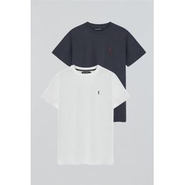 Zweierpack Herren-T-Shirts marineblau und wei&szlig; mit Rundhalsausschnitt und gesticktem Rigby Go-Logo