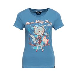 Queen Kerosin Damen T-Shirt Purr Kitty Purr blau